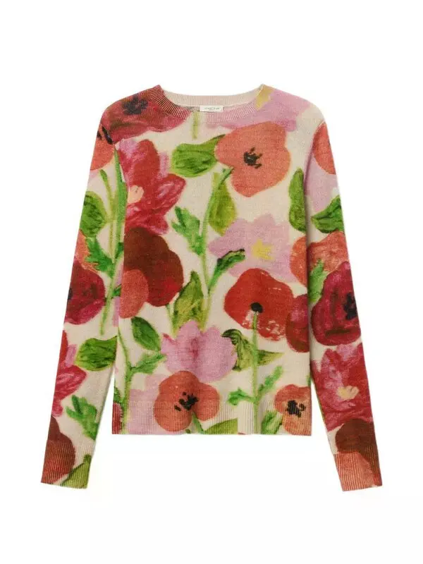 Lafayette 148 New York Floral-print Crew-neck Sweater - Neutrals