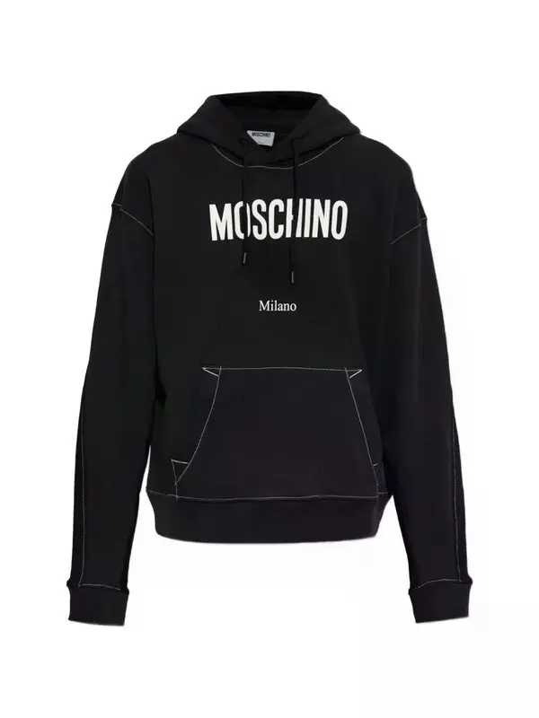 Moschino Logo-print Contrast-stitch Hoodie - Black