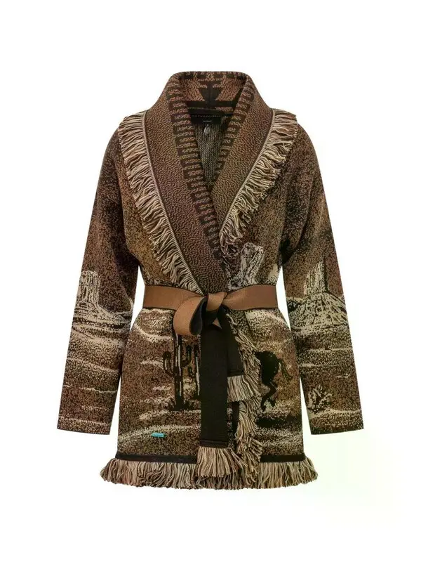 Alanui Wild Wild Fringed-trim Belted Cardigen-coat - Brown
