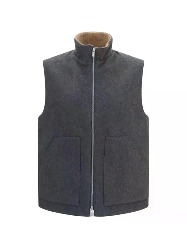 LARDINI High-neck Zip-up Gilet - Grey