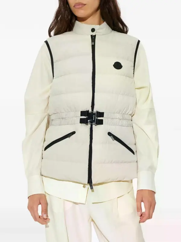 Moncler Belted Quilted Vest With High Neck - White