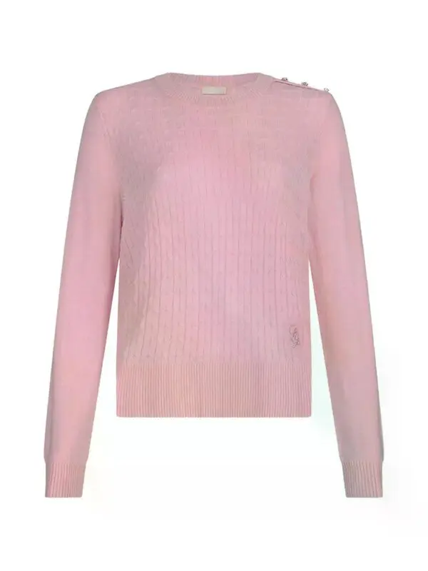 Liu Jo Button-embellished Cable-knit Long-sleeved T-shirt - Pink