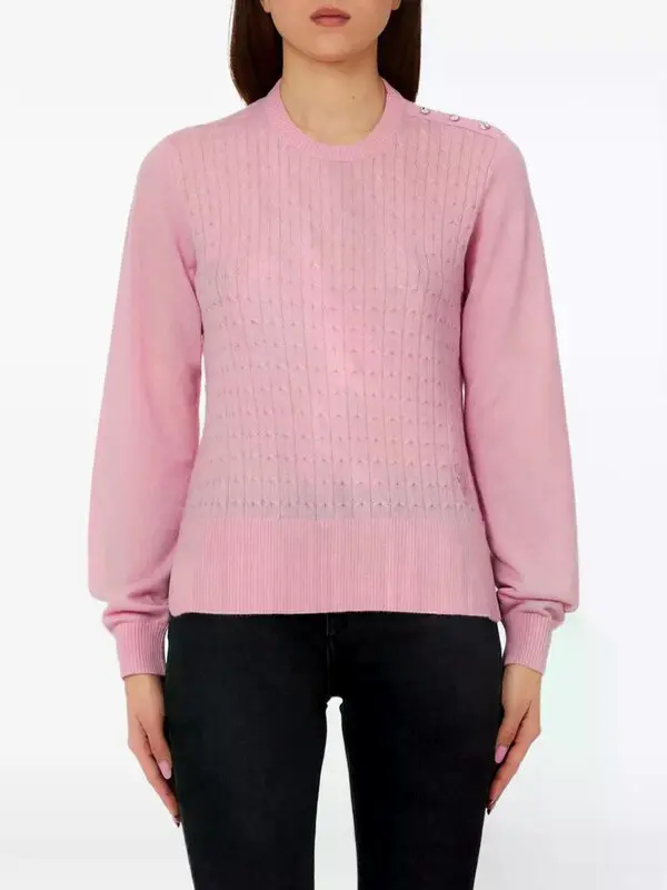 Liu Jo Button-embellished Cable Knit Long-sleeved Top - Pink