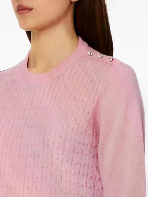 Liu Jo Button-embellished Cable Knit Long-sleeved Top - Pink