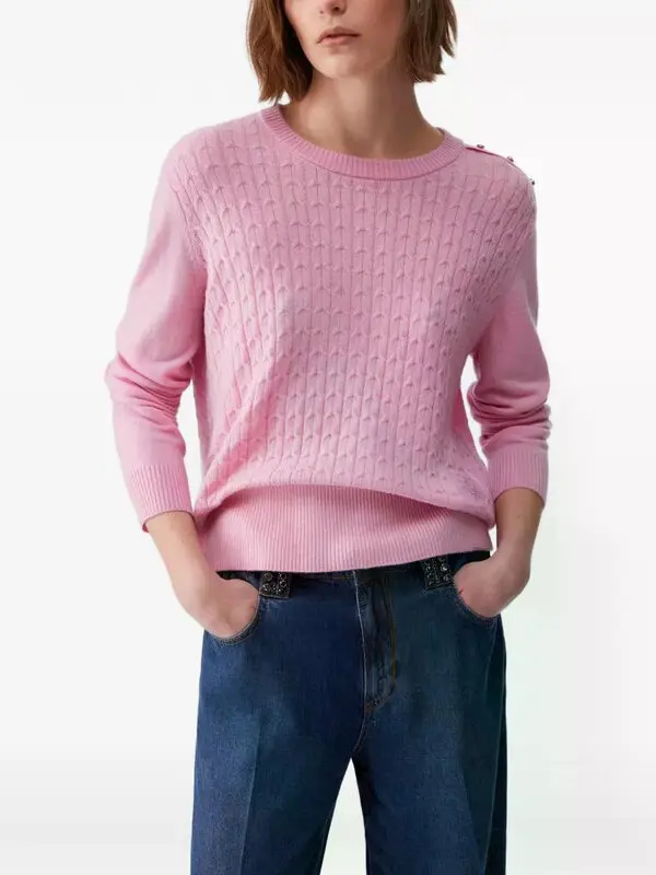 Liu Jo Button-embellished Cable Knit Long-sleeved Top - Pink