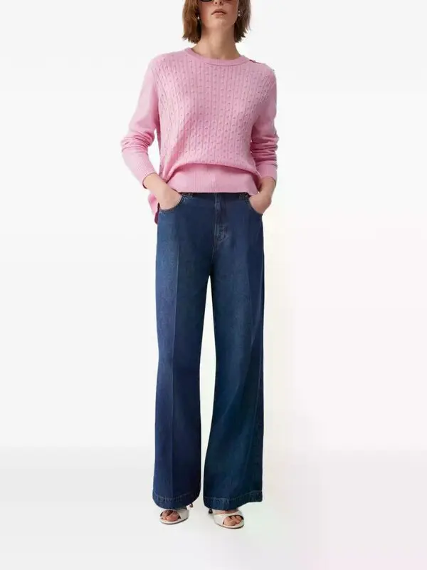 Liu Jo Button-embellished Cable Knit Long-sleeved Top - Pink