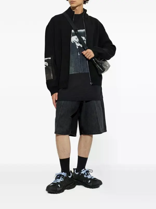 Balenciaga Logo-patch Ribbed-knit Cardigan