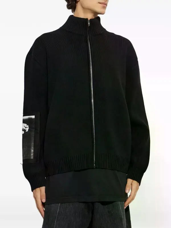 Balenciaga Logo-patch Ribbed-knit Cardigan
