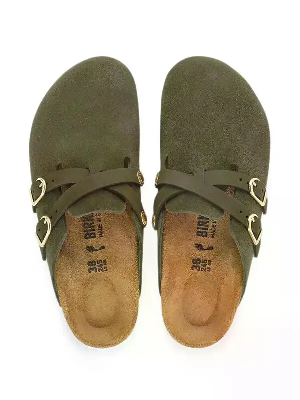 BIRKENSTOCK Suede Clog Sandals With Buckle Fastening - Green
