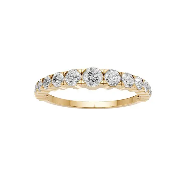 AYA FINE JEWELRY 0.75 Ctw Round Lab Diamond Graduated Half Eternity Ring|14k Gold Stackable Band - Yellow