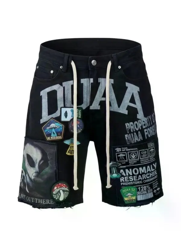 DUAA Graphic-print Rhinestone-embellished Shorts - Black