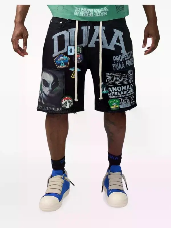 DUAA Graphic-print Rhinestone-embellished Shorts