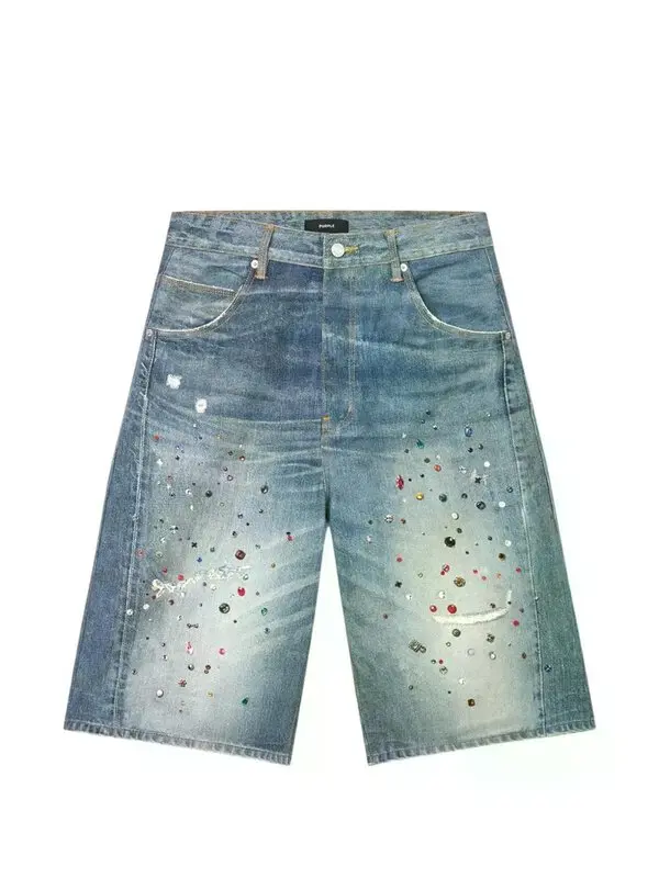 PURPLE BRAND Jewel-embellished Digital-print Denim Shorts - Blue