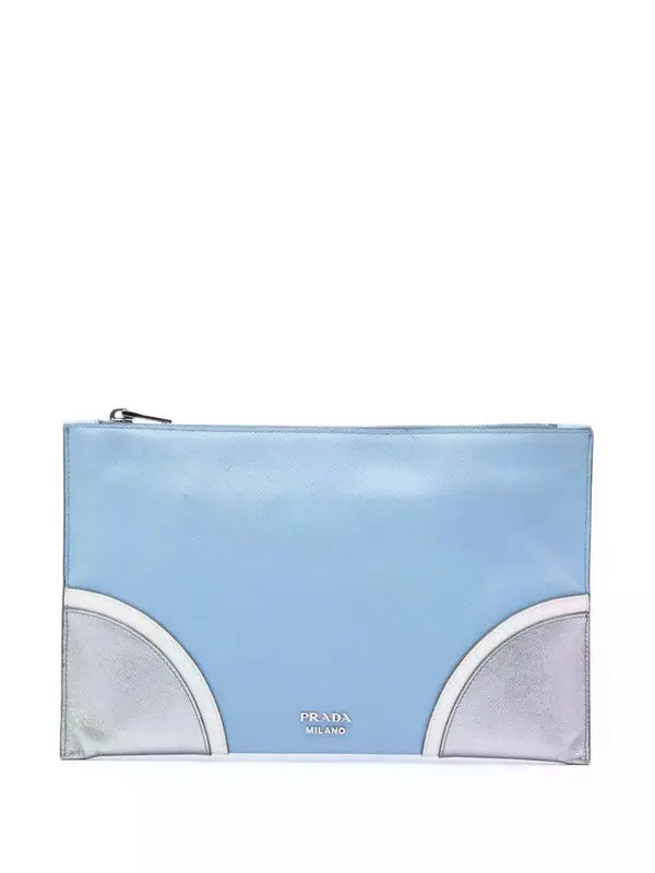 Prada 2010-2026 Tricolor Saffiano Clutch Bag - Blue