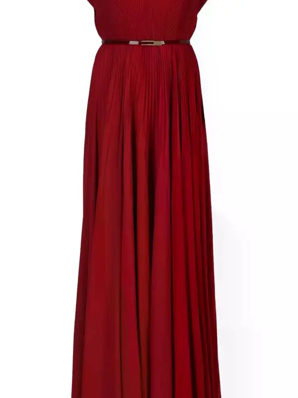 Max Mara Pleated Maxi Dress With Belted Waist - Red