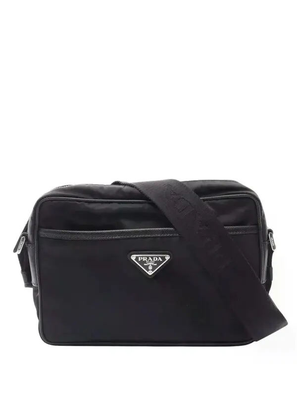 Prada 2013-2026 Saffiano Trimmed Tessuto Camera Bag Crossbody Bag - Black