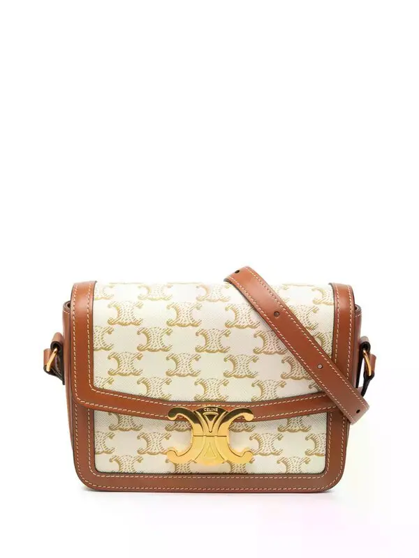 Celine 2021 Teen Triomphe Coated Canvas And Calfskin Triomphe Crossbody Bag - White