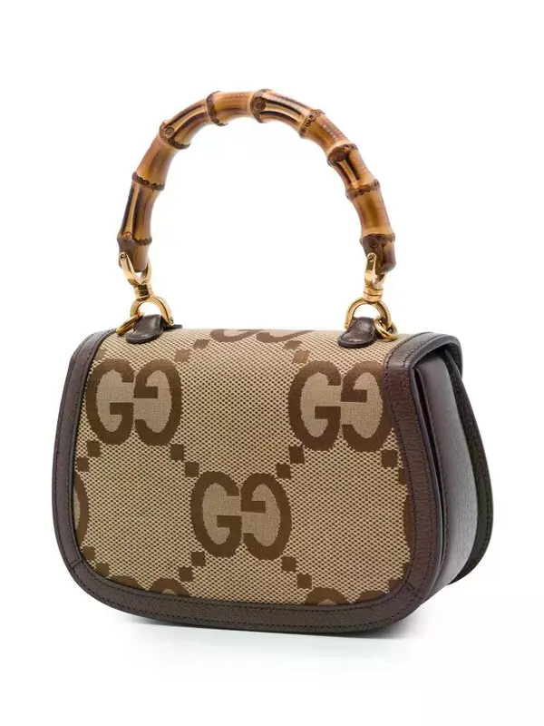 Gucci Small Jumbo Gg Canvas Bamboo 1947 Top Handle Bag - Neutrals