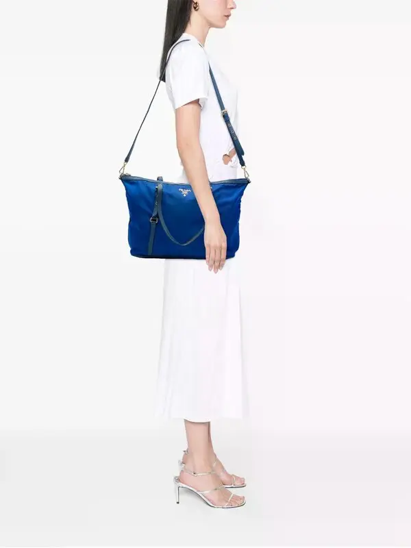 Prada Saffiano Trimmed Tessuto Zip Top Convertible Tote Satchel