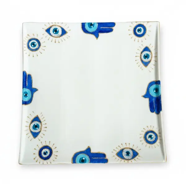 CASA DUNIYA Hand-painted Evil Eye Square Karima Serving Platter