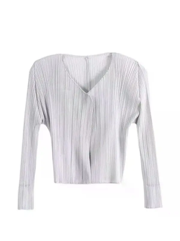Issey Miyake Pleated V-neck Cardigan - Grey