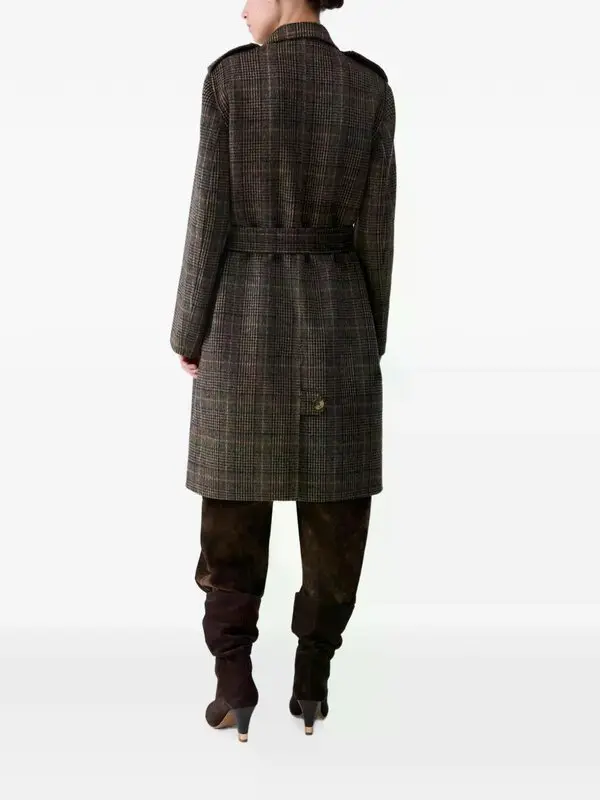 Liu Jo Long Wool Blend Plaid Trench Coat - Brown