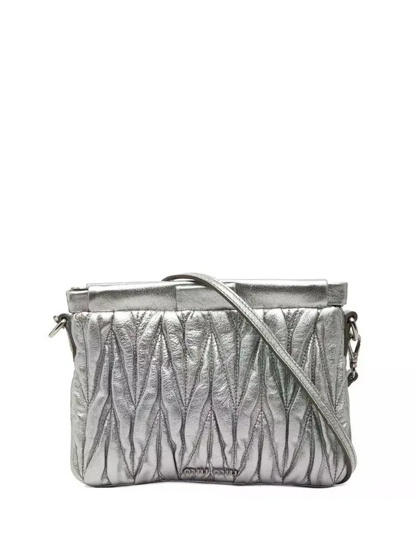 Miu Miu Matelasse Metallic Nappa Frame Clutch With Strap - Silver