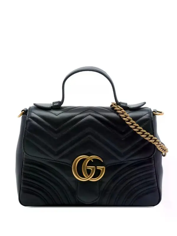 Gucci 2016-2026 Small Gg Marmont Matelasse Leather Top Handle Bag Satchel - Black
