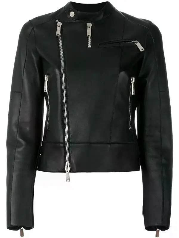 Dsquared2 Band Collar Leather Jacket - Black