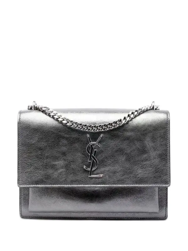 Saint Laurent 2016 Medium Metallic Calfskin Monogram Sunset Crossbody Bag - Silver
