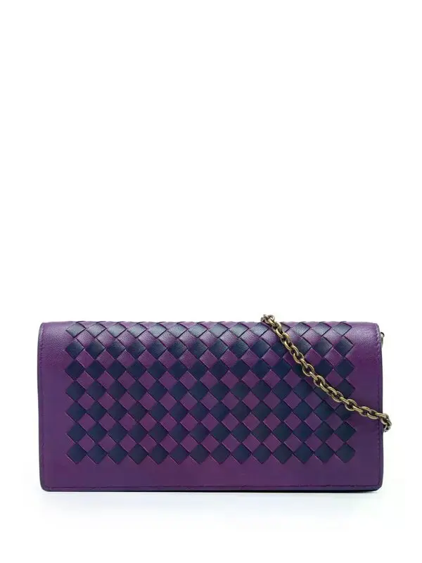 Bottega Veneta 2012-2026 Bicolor Nappa Intrecciato Continental Wallet On Chain Crossbody Bag - Purple