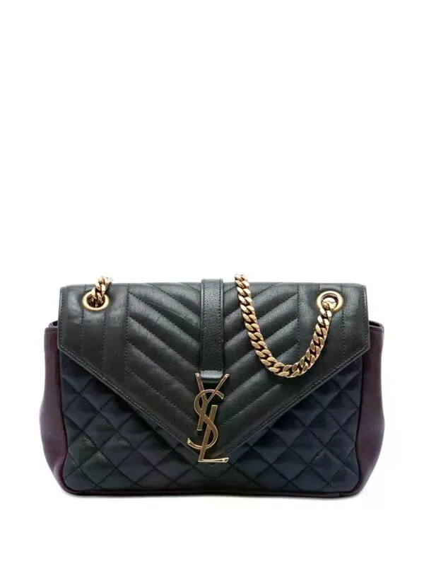 Saint Laurent 2016 Medium Triquilt Tricolor Sheepskin Monogram College Bag Shoulder Bag - Green