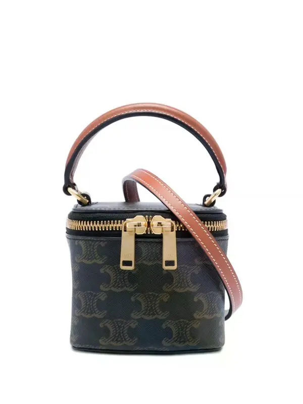 Celine 2023 Mini Triomphe Coated Canvas Vanity Case Satchel - Brown