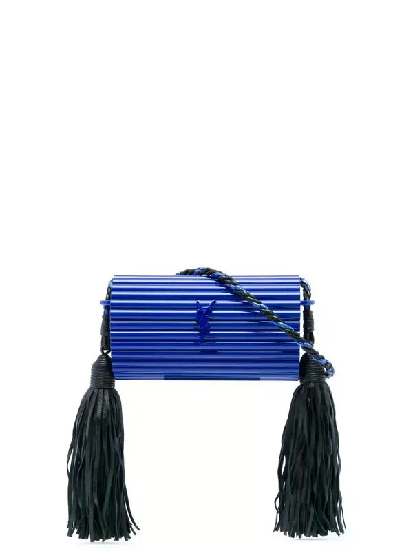 Saint Laurent 2017 Ribbed Acrylic And Lambskin Fringe Monogram Opium Box Bag Crossbody Bag - Black