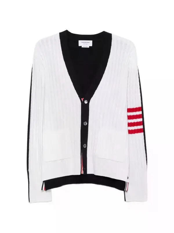 Thom Browne 4-bar Cable Knit Cardigan - White