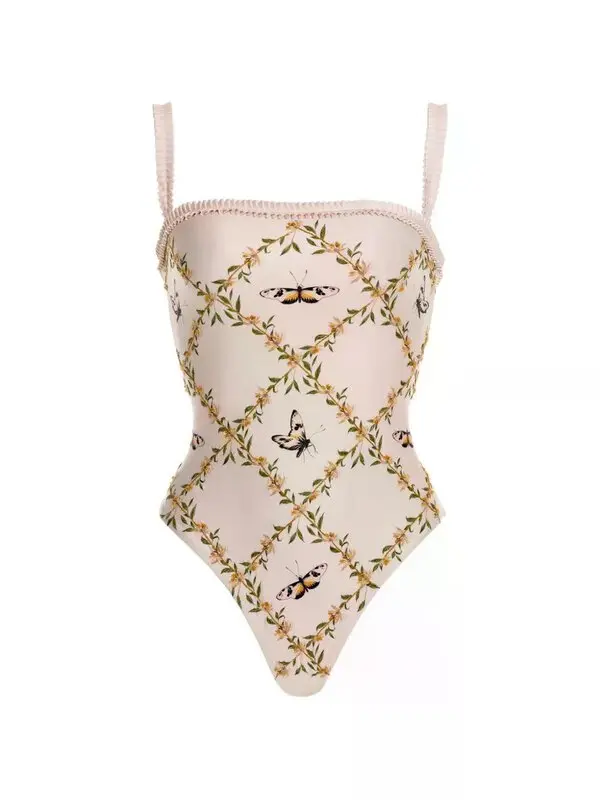 Agua Bendita Limon Azucar Ruffled Swimsuit - White