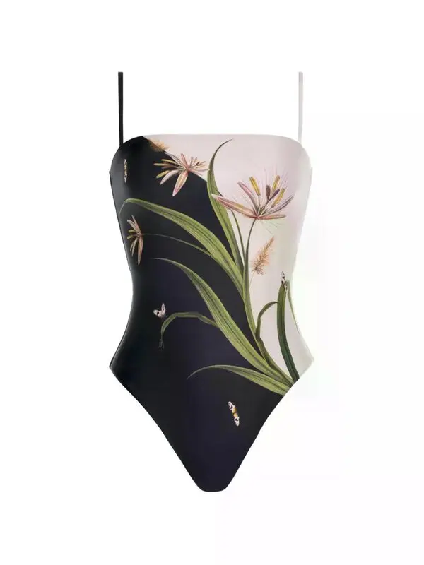 Agua Bendita Durazno Floral-print Swimsuit - Black