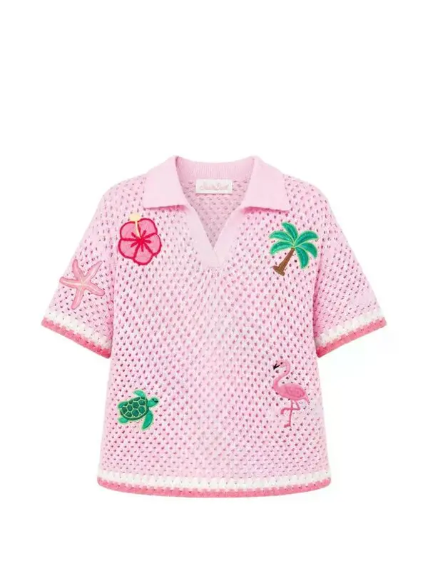 MC2 SAINT BARTH Pixie Crochet-knit Patch-detail T-shirt - Pink