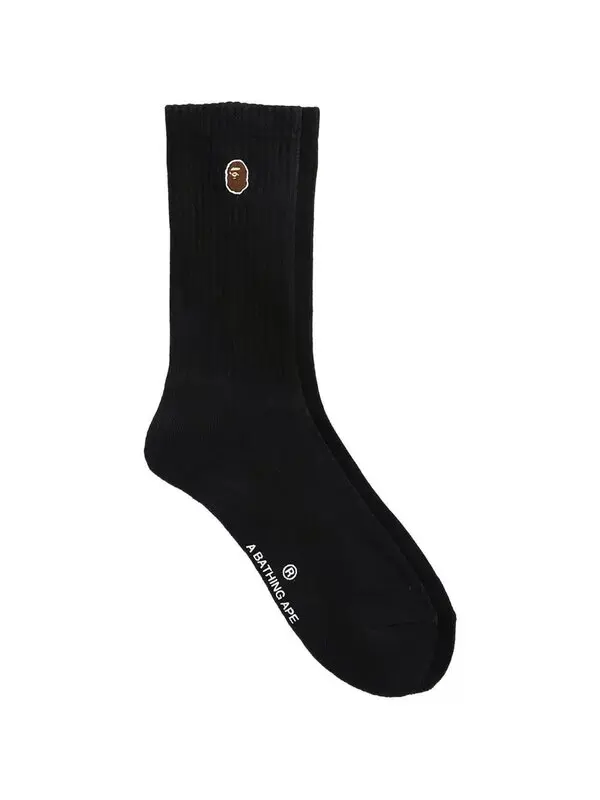 A BATHING APE Head Logo-embroidered Ribbed Socks - Black