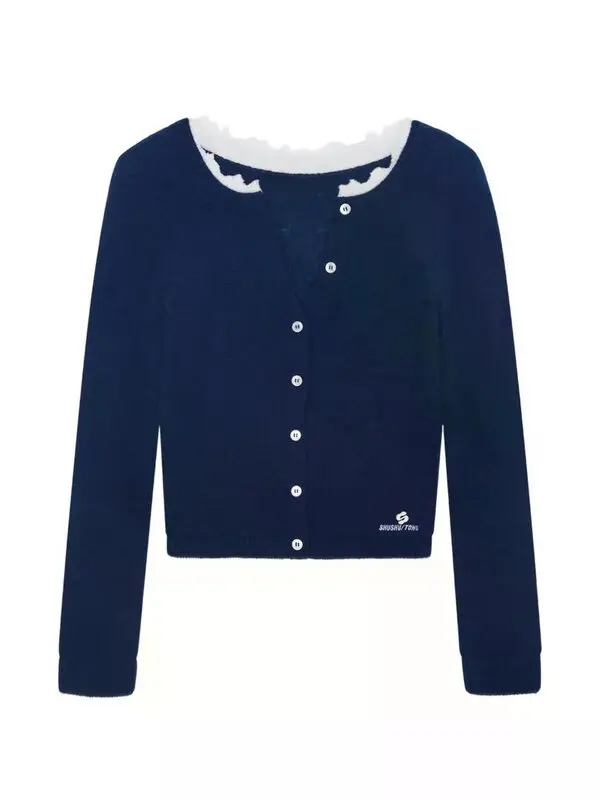 SHUSHU/TONG Ruffle-trim Button-up Cardigan - Blue