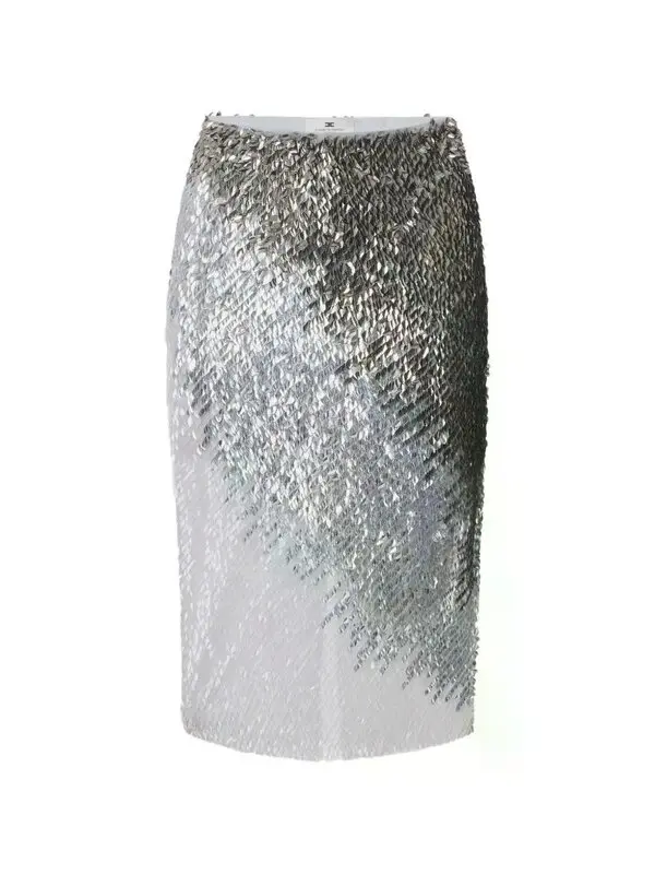 Elisabetta Franchi Midi Skirt In Metallic Tulle - White