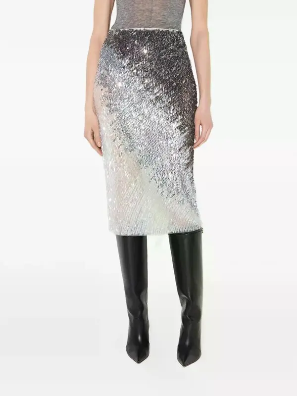 Elisabetta Franchi Midi Skirt In Metallic Tulle - White