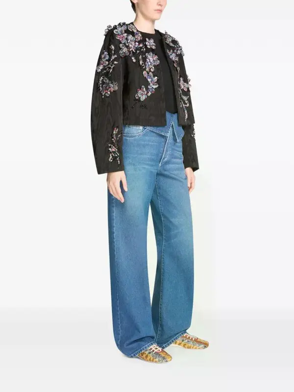 Dries Van Noten Embroidered Moiré Jacket - Black