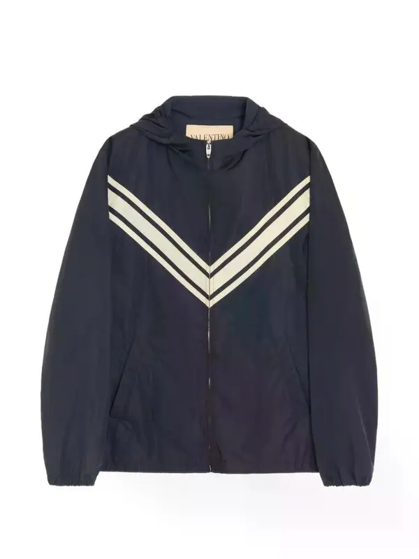 Valentino Garavani Lightweight Nylon Hooded Windbreaker With Inlaid V - Blue