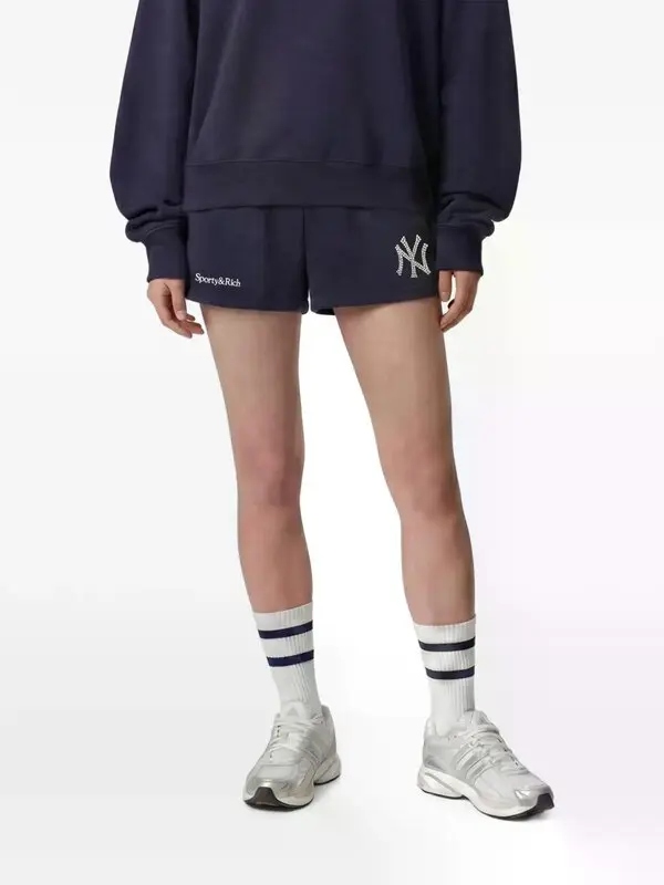 SPORTY & RICH X Yankees Crystal Embellished Shorts - Blue