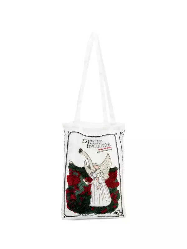 Undercover Sequin Embellished Embroidered Tote Bag - White