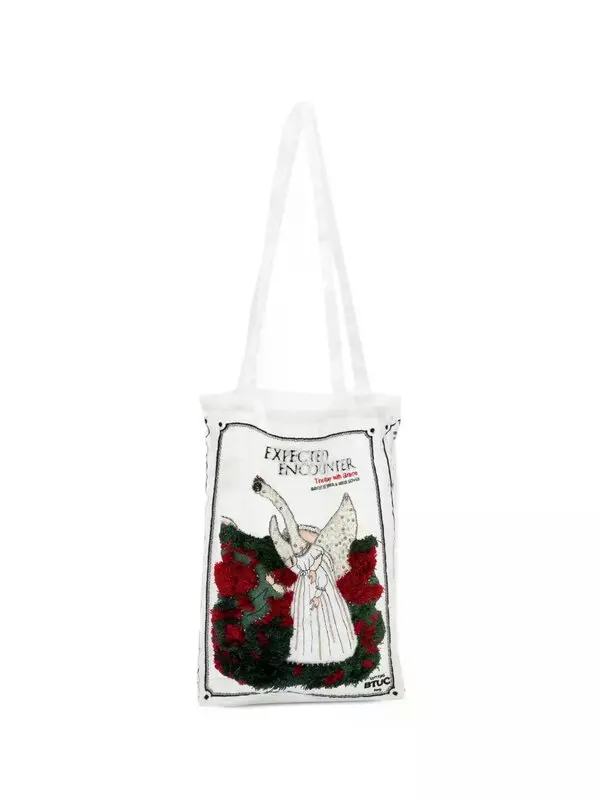 Undercover Sequin Embellished Embroidered Tote Bag - White