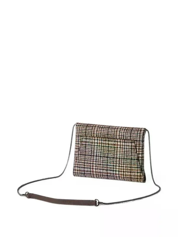 Brunello Cucinelli Duo Pochette In Alpaca And Wool Check With Chain - Neutrals