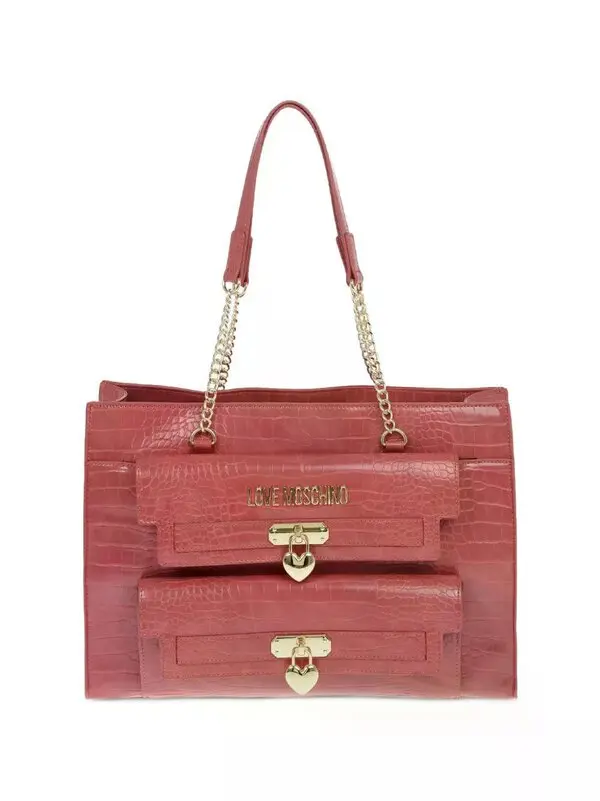 Moschino Crocodile-effect Heart-padlock Shoulder Bag - Red