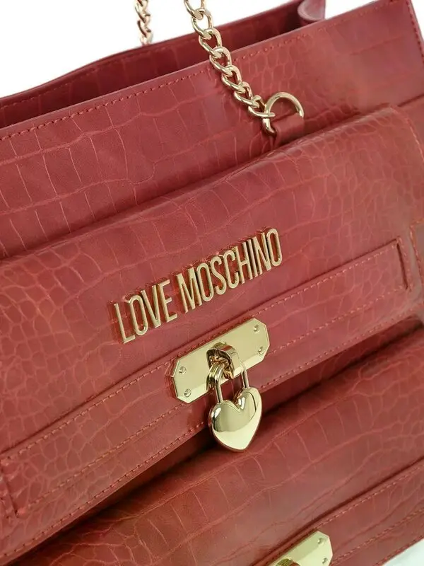 Moschino Crocodile-effect Heart-padlock Shoulder Bag